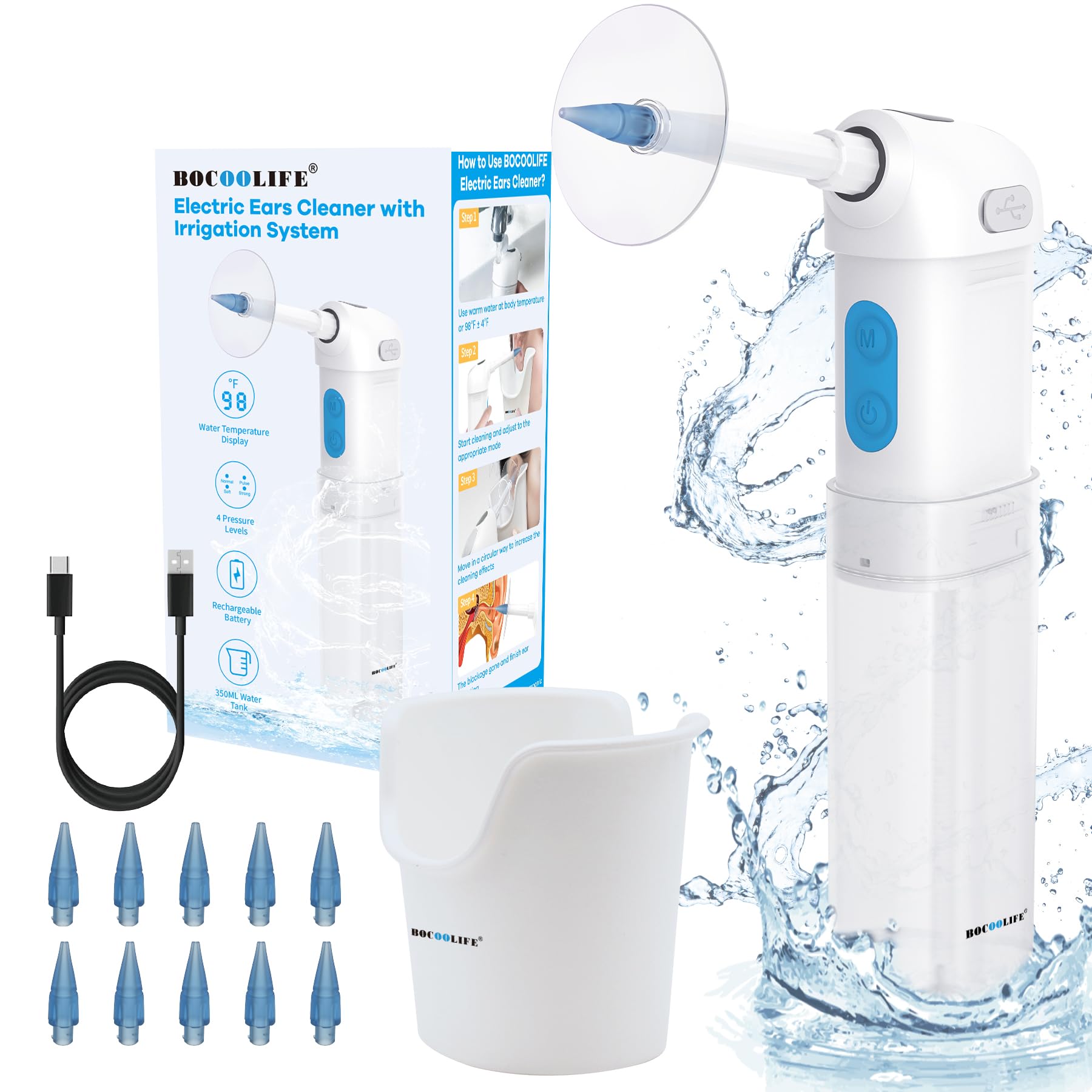BOCOOLIFE Ear Wax Removal Electric Ear Cleaning Kit Waterproof Cleaner
